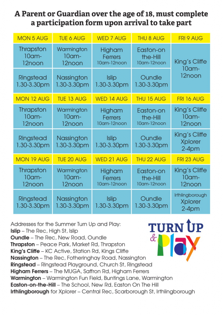 Turn Up Play A5 leaflet timetable – Sudborough PC